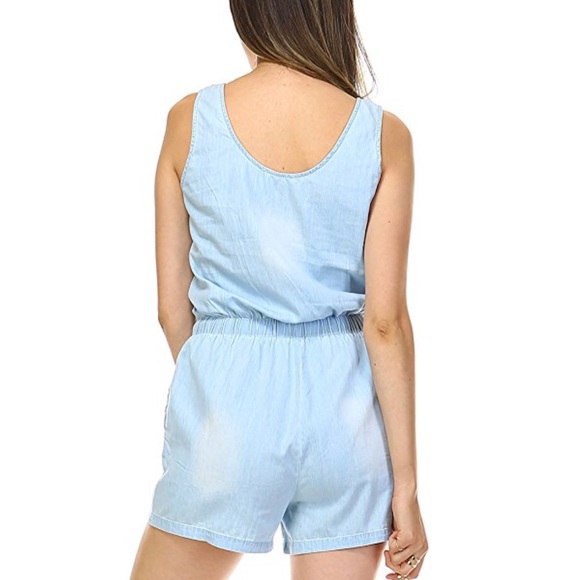 Boutique | Pants & Jumpsuits | Chambray Jeans Short Jumpsuit Romper ...